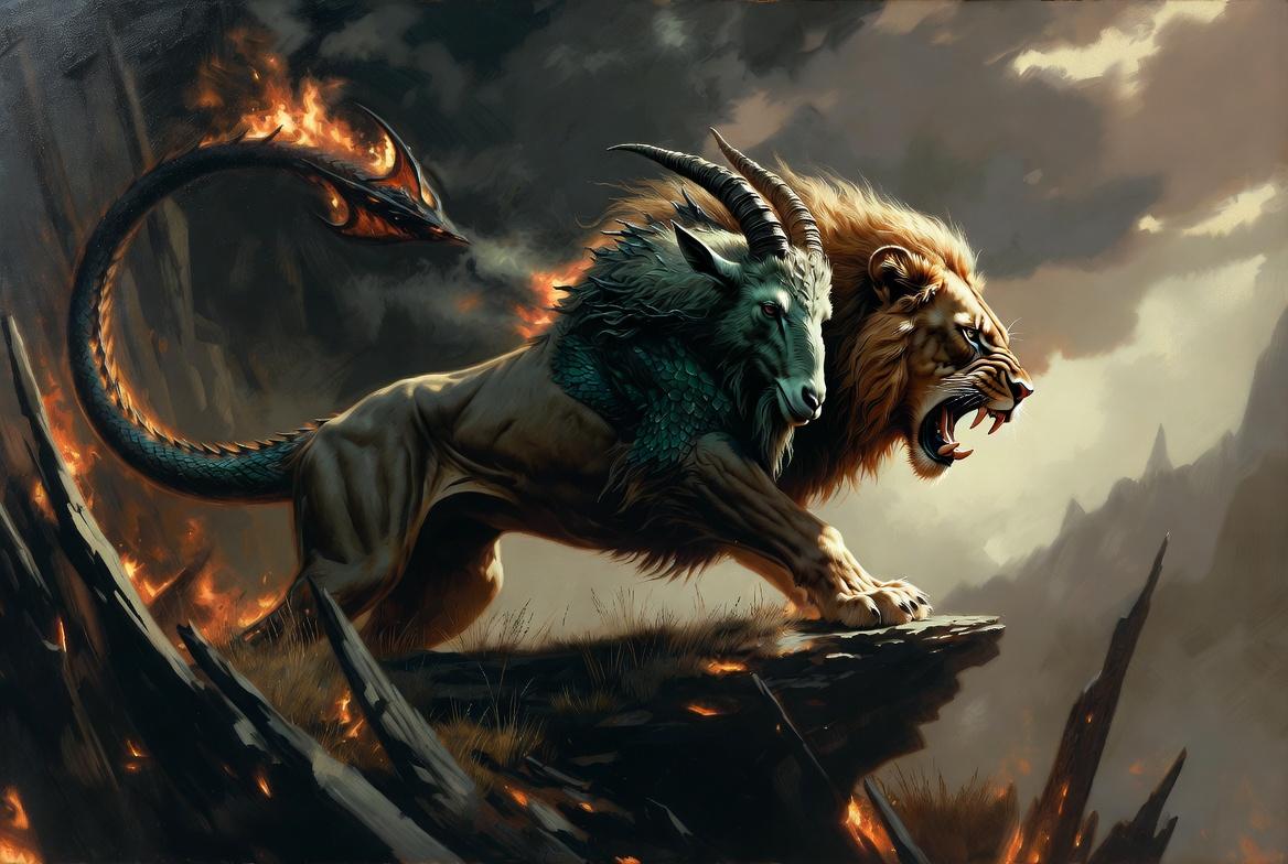 Monster, Chimera, Tri‐Headed Harbinger Of Flame And Fury | Fantasy I ...